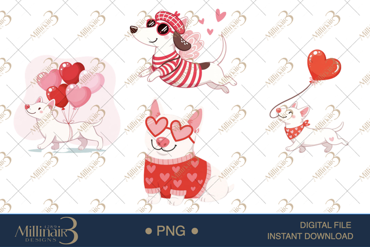 Funny Bull Terriers in Love Valentine Dog Clipart (6551515)