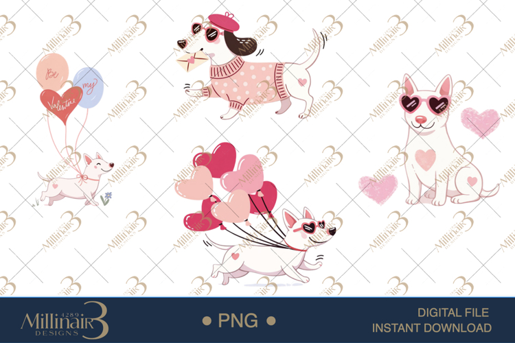 Funny Bull Terriers in Love Valentine Dog Clipart (6551548)
