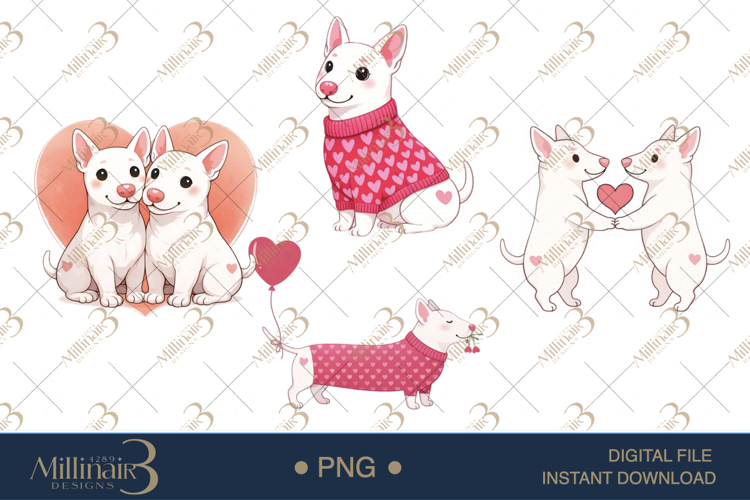 Funny Bull Terriers in Love Valentine Dog Clipart (6551552)
