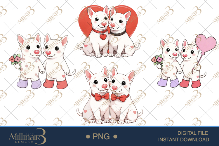 Funny Bull Terriers in Love Valentine Dog Clipart (6551554)