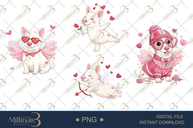 Funny Bull Terriers in Love Valentine Dog Clipart (6551559)