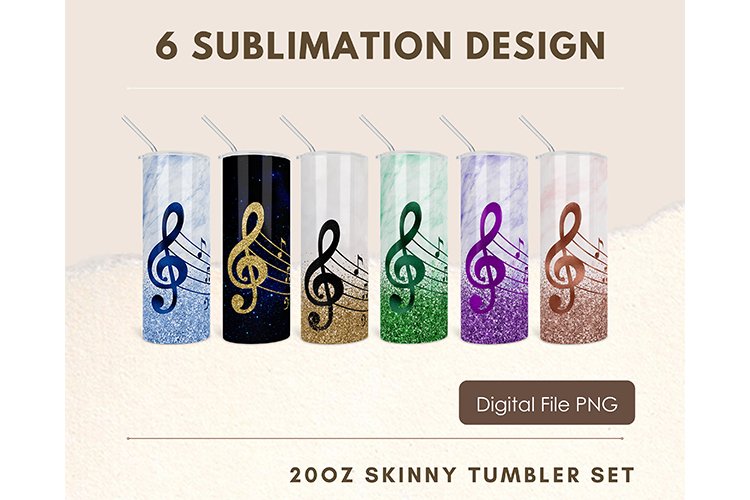 20oz Music Note Tumbler Glitter Music Design Sublimation