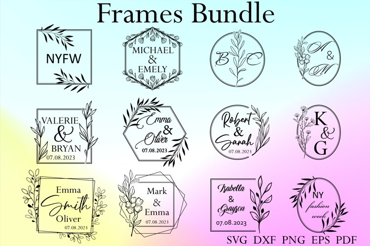 Floral frame Bundle svg Wreath monogram svg Family name
