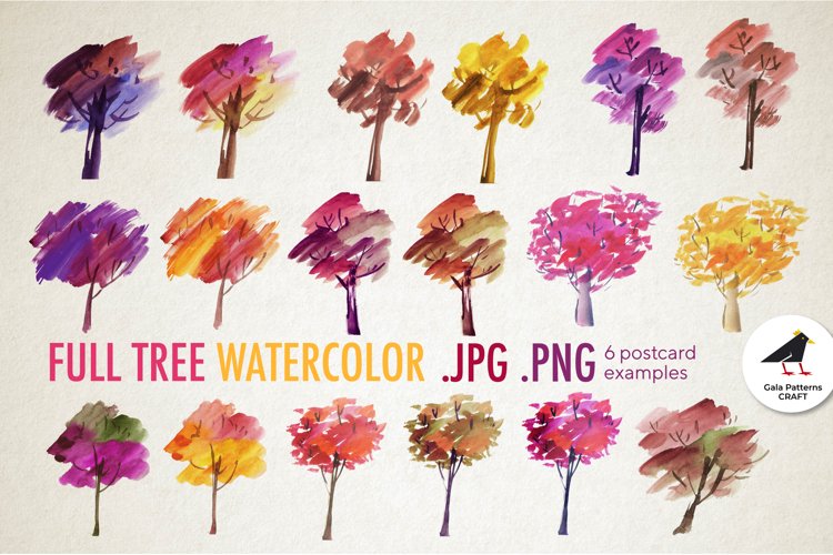 Fall Tree Watercolor Set, Autumn Clip Art Sublimation, JPG (1501653 ...