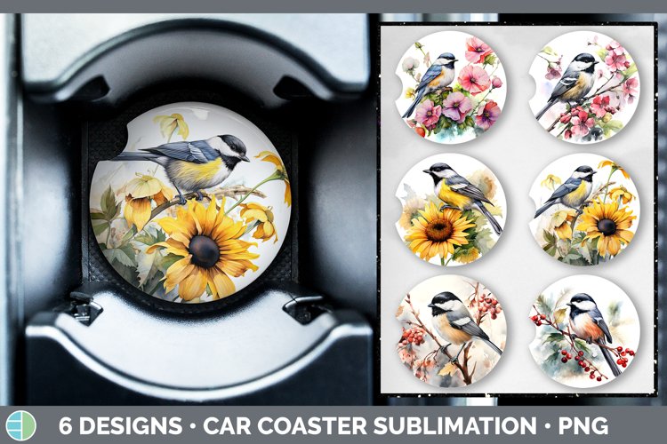 Pretty Chickadee Bird Car Coaster | Bundle Coaster Designs