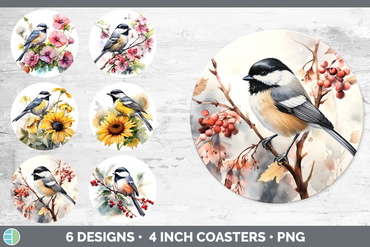 Pretty Chickadee Bird Round Coaster | Bundle Coaster Designs