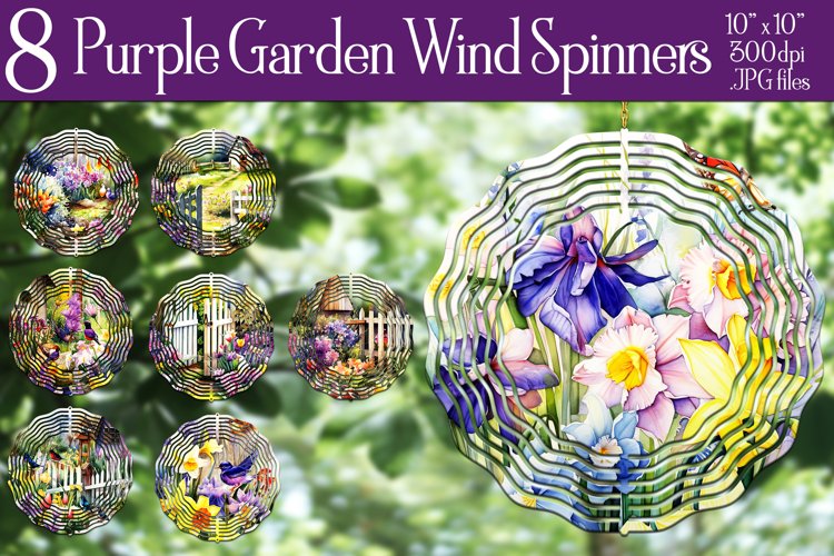 Watercolor Purple Garden Wind Spinners Sublimation Designs