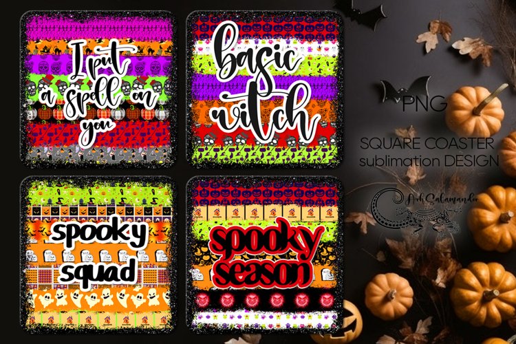 Halloween inscription | 4 square coaster sublimation designs