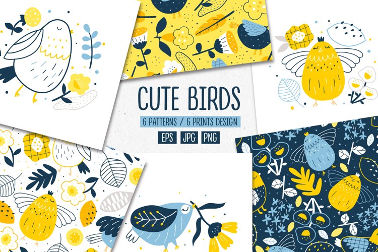 Cute birds pattern, Floral paper.