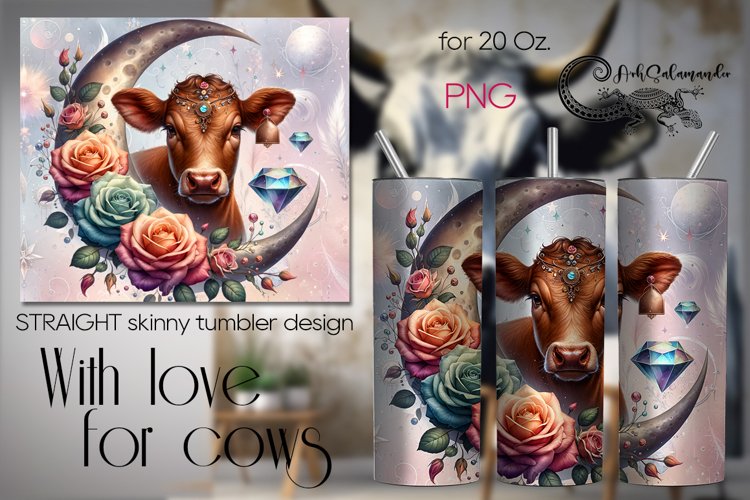 Cow, moon & flowers | Skinny tumbler Sublimation design PL6