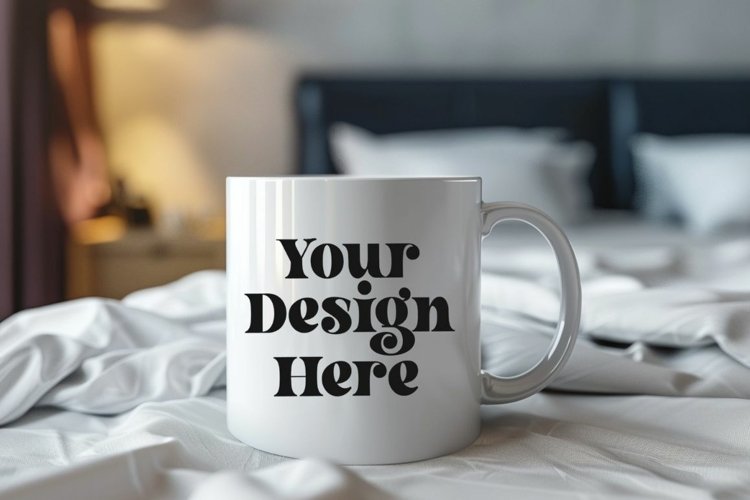Coffee Mug Mockup Placed On A Bed Room