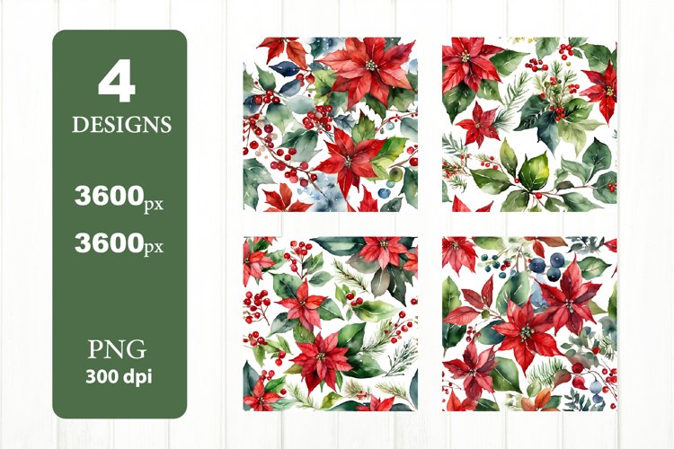 Poinsettia Digital Paper. Holiday Flowers