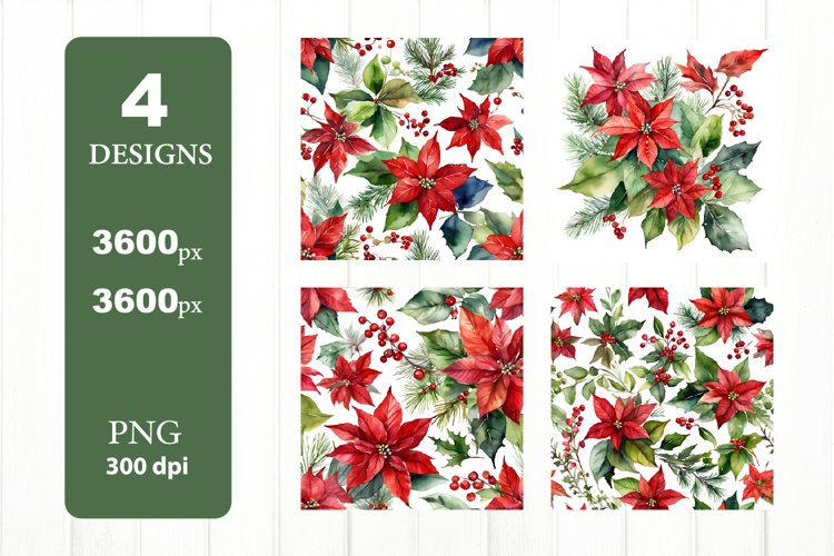 Poinsettia Digital Paper. Christmas Digital Paper