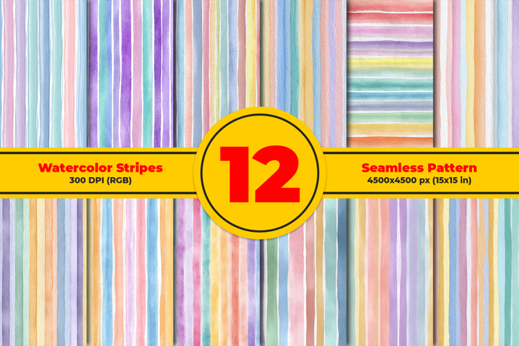 Watercolor Stripes Seamless Pattern and Digital Paper