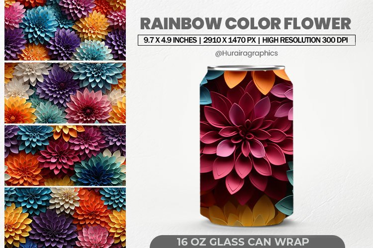 Rainbow Color Flower Glass Can Wrap,16 Oz Tumbler (3662972)