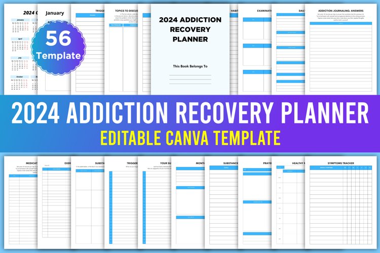 Editable 2024 Addiction Recovery Planner Canva