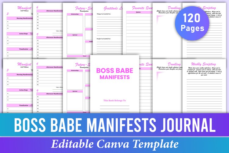 Editable Boss Babe Manifests Journal Canva Interior