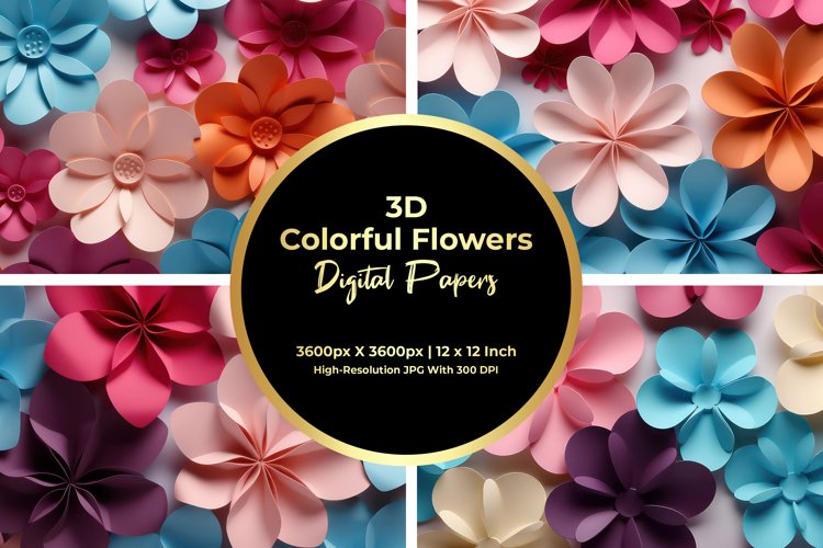 3D Colorful Flowers Digital Paper (2824402)