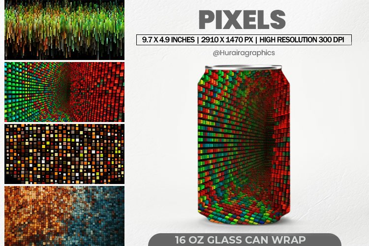 Pixels Glass Can Wrap,16 Oz Tumbler