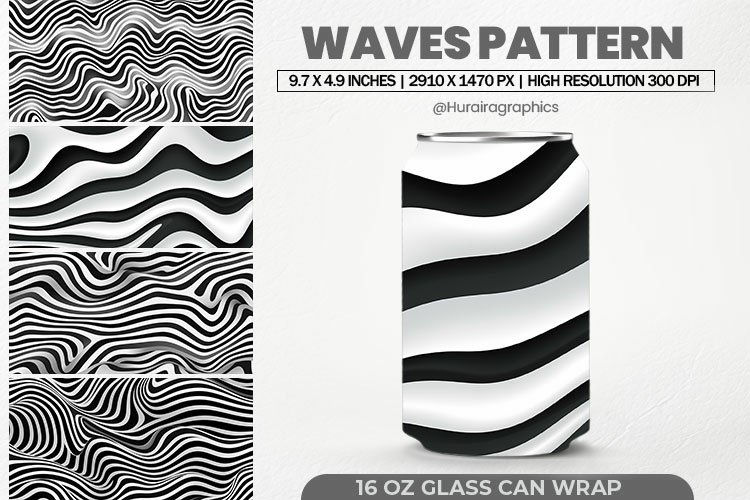 Waves Pattern Glass Can Wrap,16 Oz Tumbler (3673510)