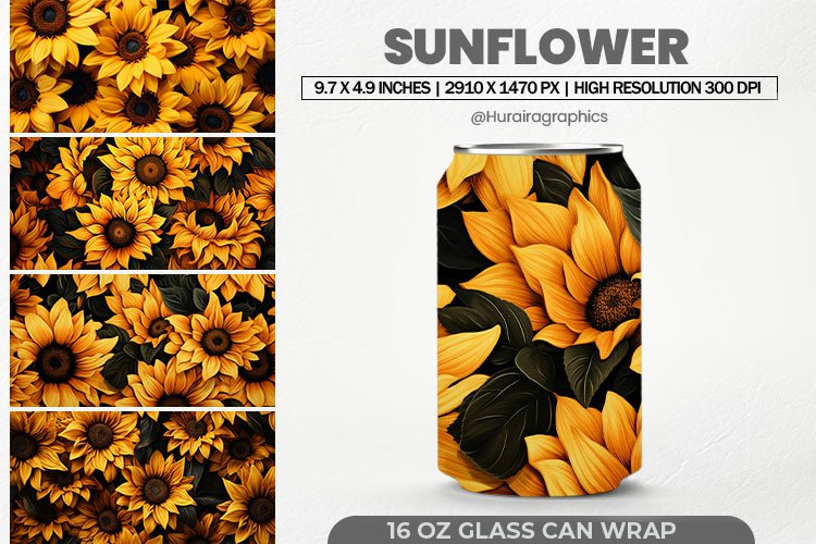 Sunflower Glass Can Wrap,16 Oz Tumbler Sublimation (3671183)