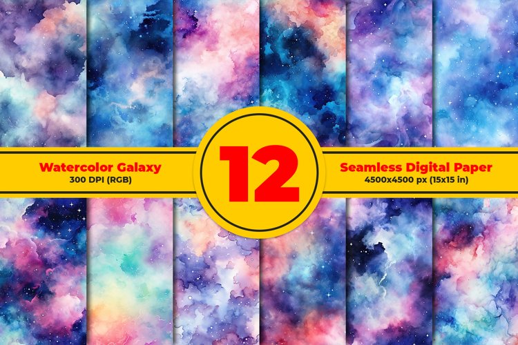 Watercolor Galaxy Seamless Pattern and Digital Paper
