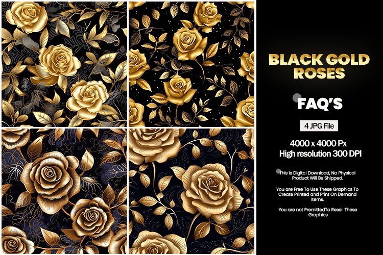 Black Gold Roses Square Coaster - 04 Variations