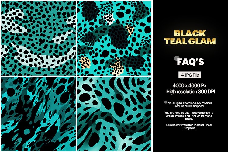 Black Teal Glam Square Coaster - 04 Variations (4585736)