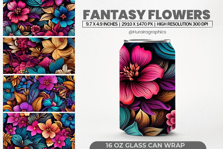 Fantasy Flowers Glass Can Wrap,16 Oz Tumbler (3543383)