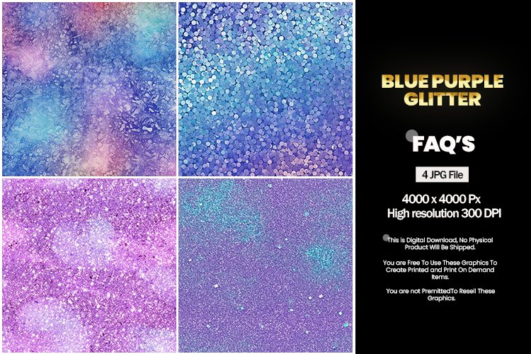 Blue Purple Glitter Square Coaster - 04 Variations (4585775)