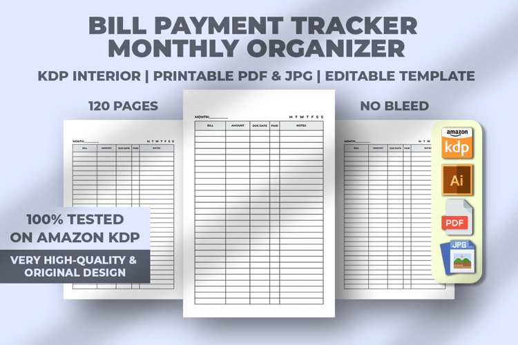 Bill Payment Tracker Monthly Organizer KDP Interior