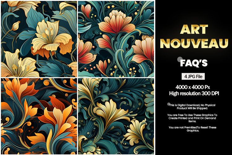 Art Nouveau Square Coaster - 04 Variations