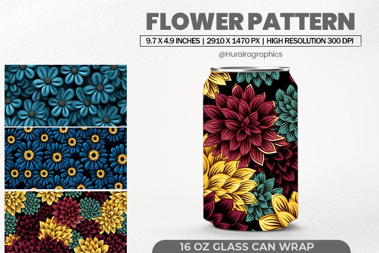 Flower Pattern Glass Can Wrap,16 Oz Tumbler (3549610)