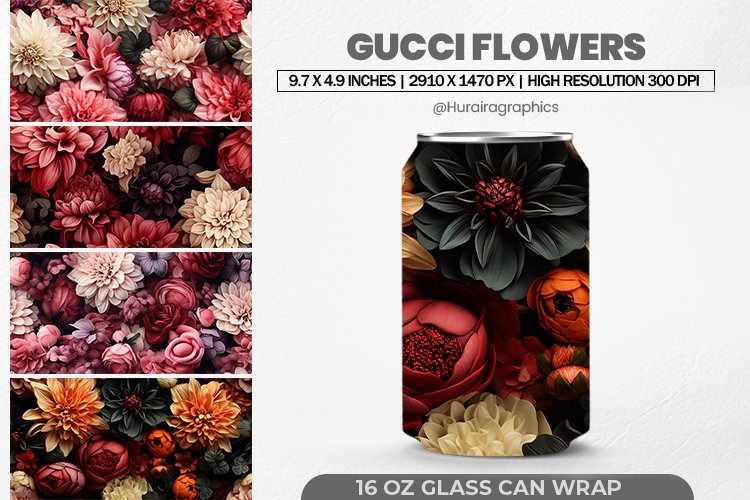 Gucci Flowers Glass Can Wrap,16 Oz Tumbler (3550234)