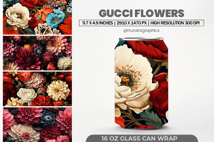 Gucci Flowers Glass Can Wrap,16 Oz Tumbler (3550226)