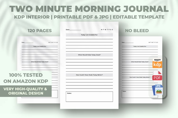 Two Minute Morning Journal KDP Interior (2156677) | Planner Templates ...