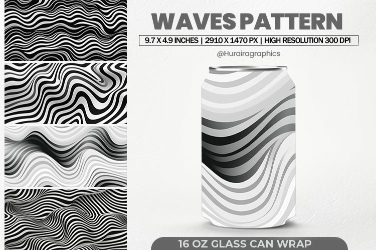 Waves Pattern Glass Can Wrap,16 Oz Tumbler (3673512)