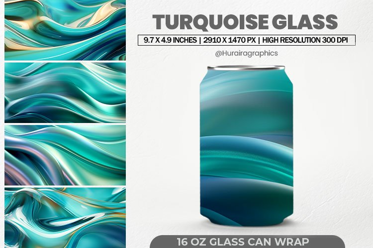 Turquoise Glass Can Wrap,16 Oz Tumbler Sublimation (3673338)