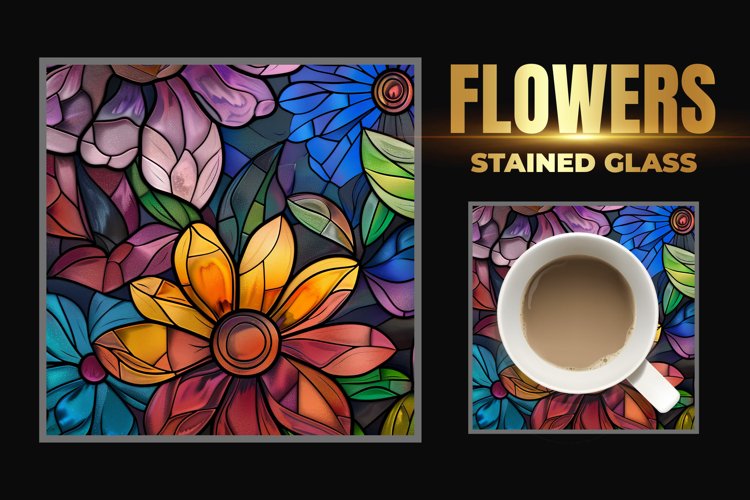 Flowers Stained Glass Square Coaster (3314044)
