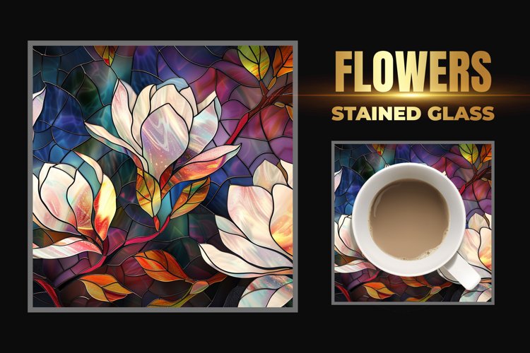 Flowers Stained Glass Square Coaster (3344620)