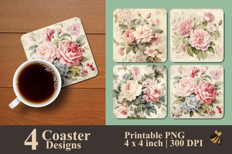 Vintage Flower Coaster Sublimation Designs
