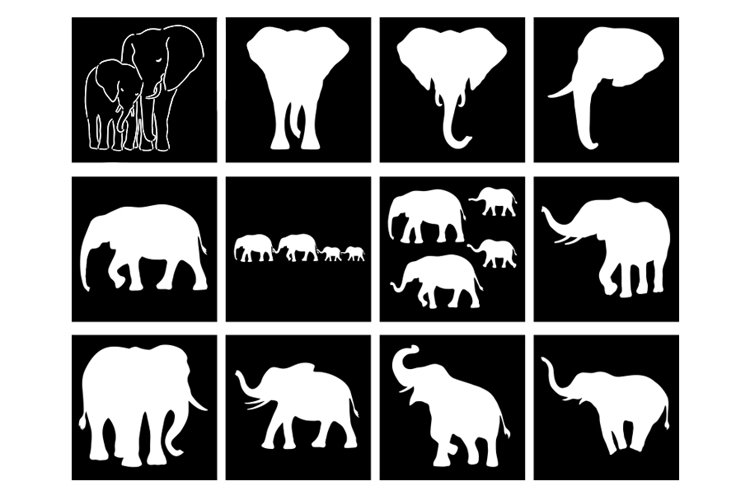 Elephant Stencil, Elephant Family Stencil, Digital Stencil.