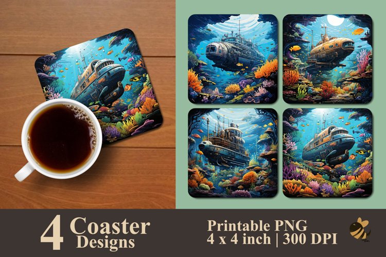Submarine Under The Sea Coaster Sublimation Designs