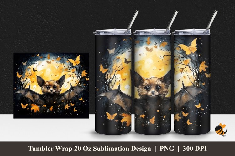 Bat at Night Tumbler Wrap Sublimation Design 1