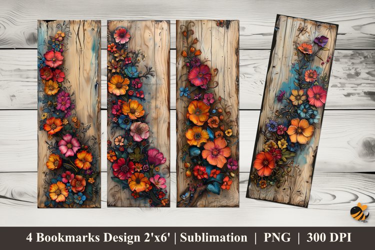 Decorated Flowers Bookmarks Sublimation Design