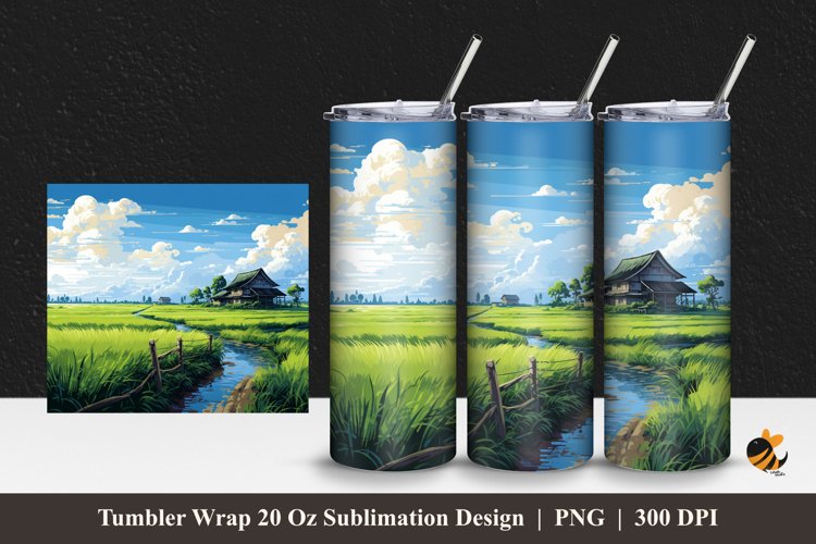 Rice Field Tumbler Wrap Sublimation Design 1