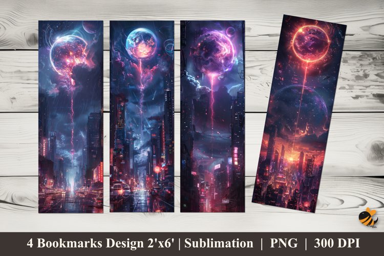 Futuristic City Bookmarks Sublimation Design