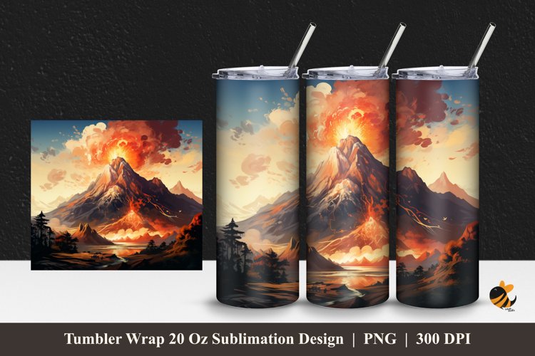 Ancient Volcano Tumbler Wrap Sublimation Design 1