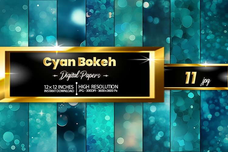 Cyan Bokeh Digital Papers Bundle