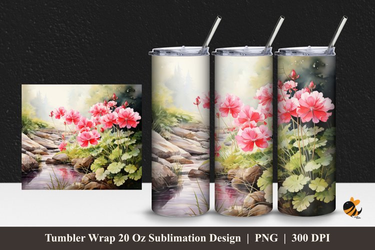 Geranium Flower Tumbler Wrap Sublimation Design 1